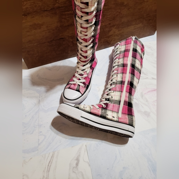 Mengsai | Shoes | Mengsai Pink Checkered Canvas Boots Sneakers Converse ...